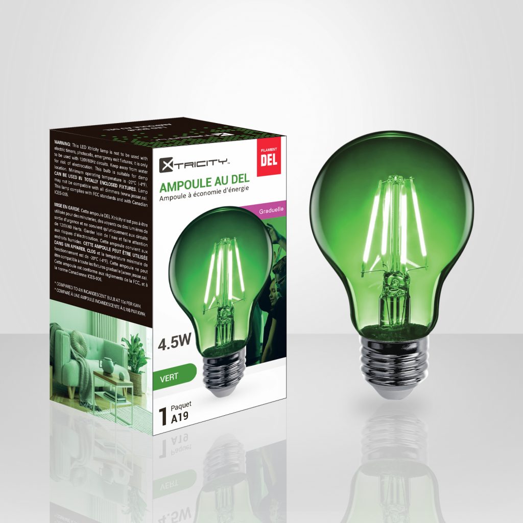 LED A19 FIL / 4.5W / 120V / GREEN DIM. 1PK #1-40203 – Jessar