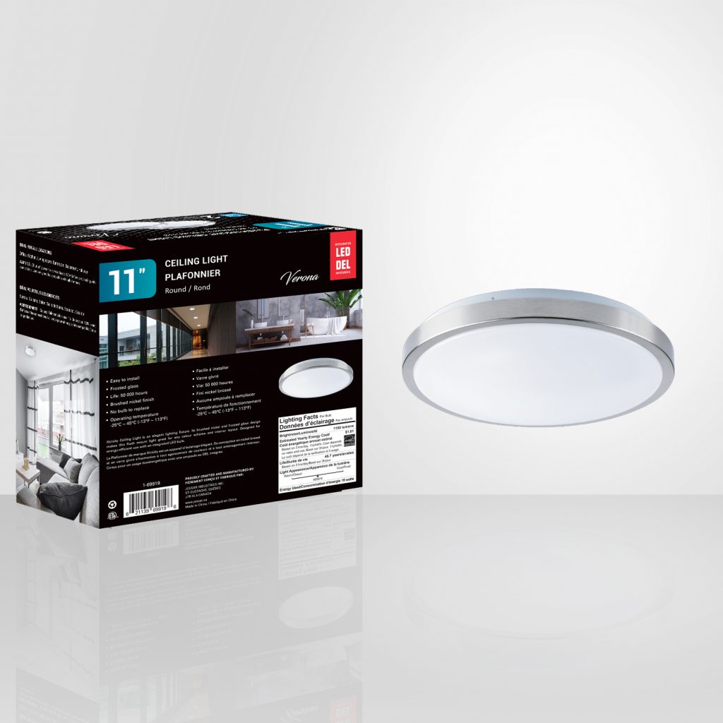 LED INTEGRATED CEILING FIXTURE 11” 15W / 1100L / 4000K NICKEL “VERONA ...