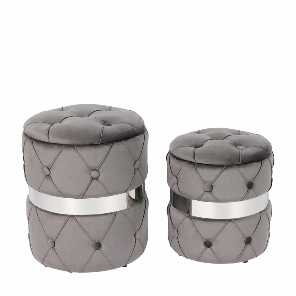 ROUND STORAGE OTTOMAN GRAY SET OF 2PCS “BARON” #6-01533 – Jessar