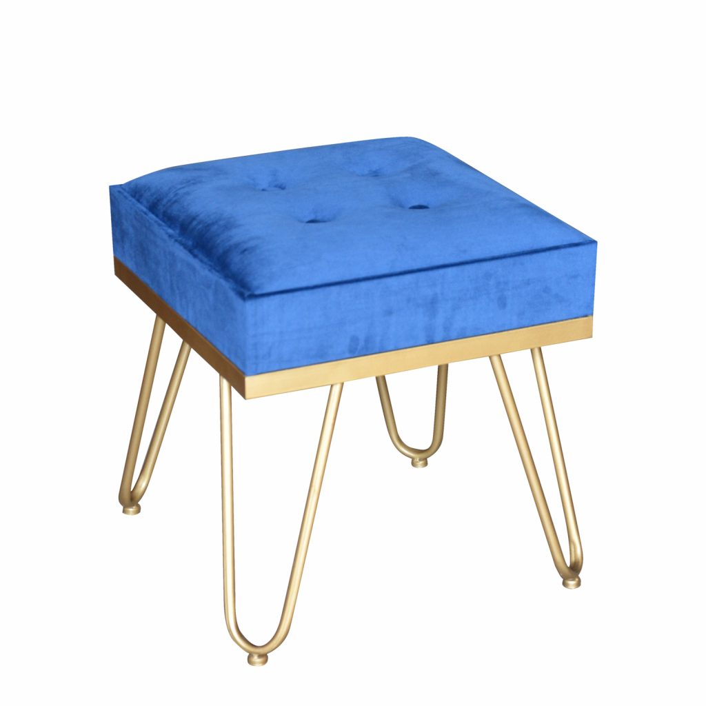 SQUARE OTTOMAN BLUE, GOLD LEG “ANDREA” 40x40x44cm #6-01553 – Jessar