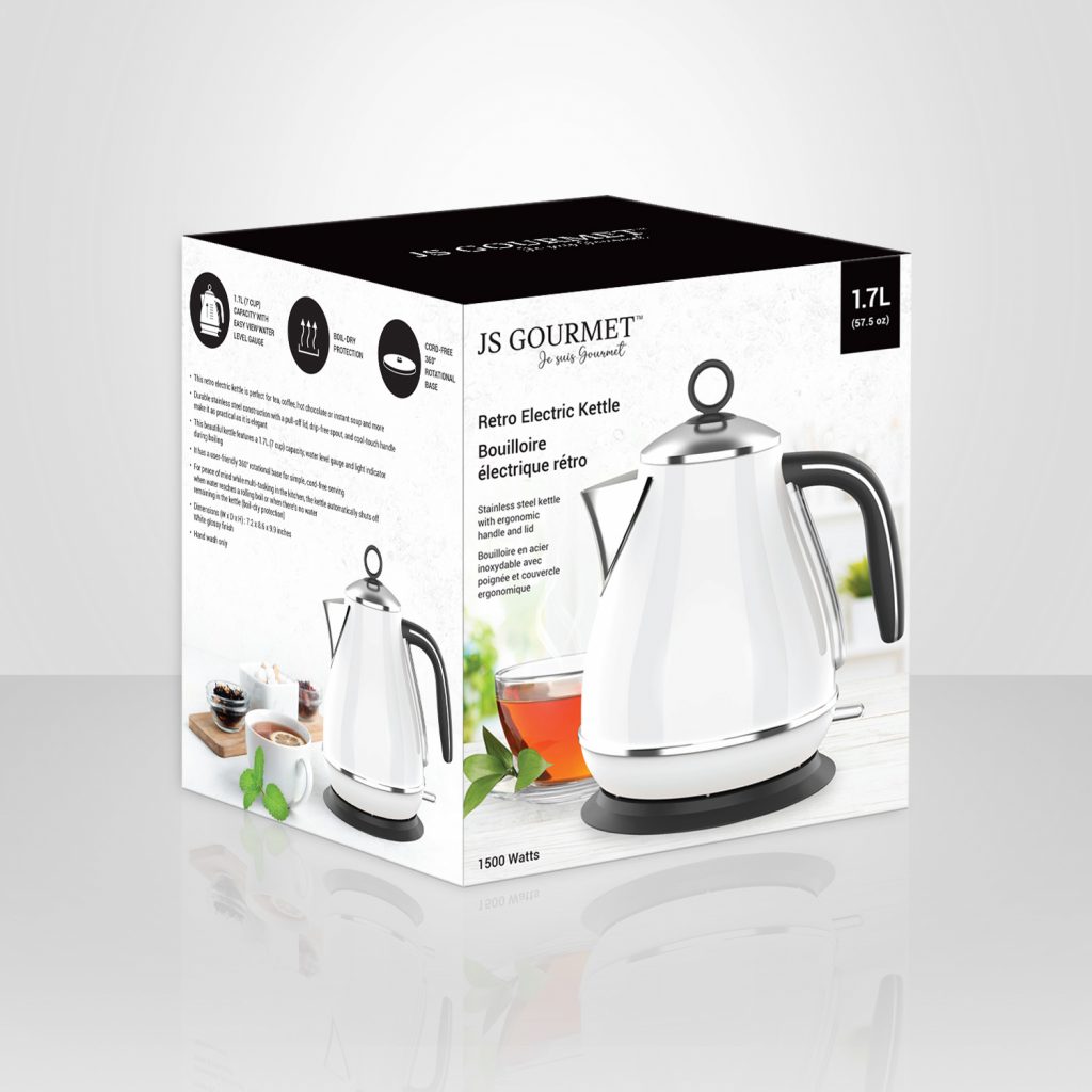 1.7L WHITE RETRO ELECTRIC KETTLE #7-99272 – Jessar