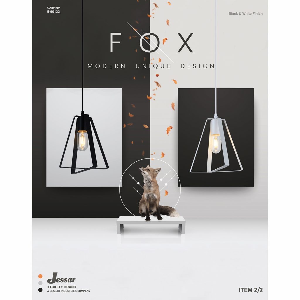 PENDANT FIXTURE 1 LIGHT WHITE “FOX” #5-90133 – Jessar